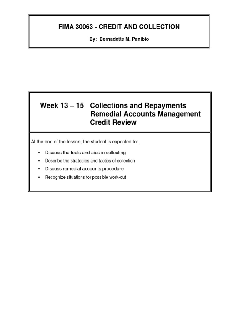 Remedial Management in Credit Collections | PDF | Mortgage Loan ...