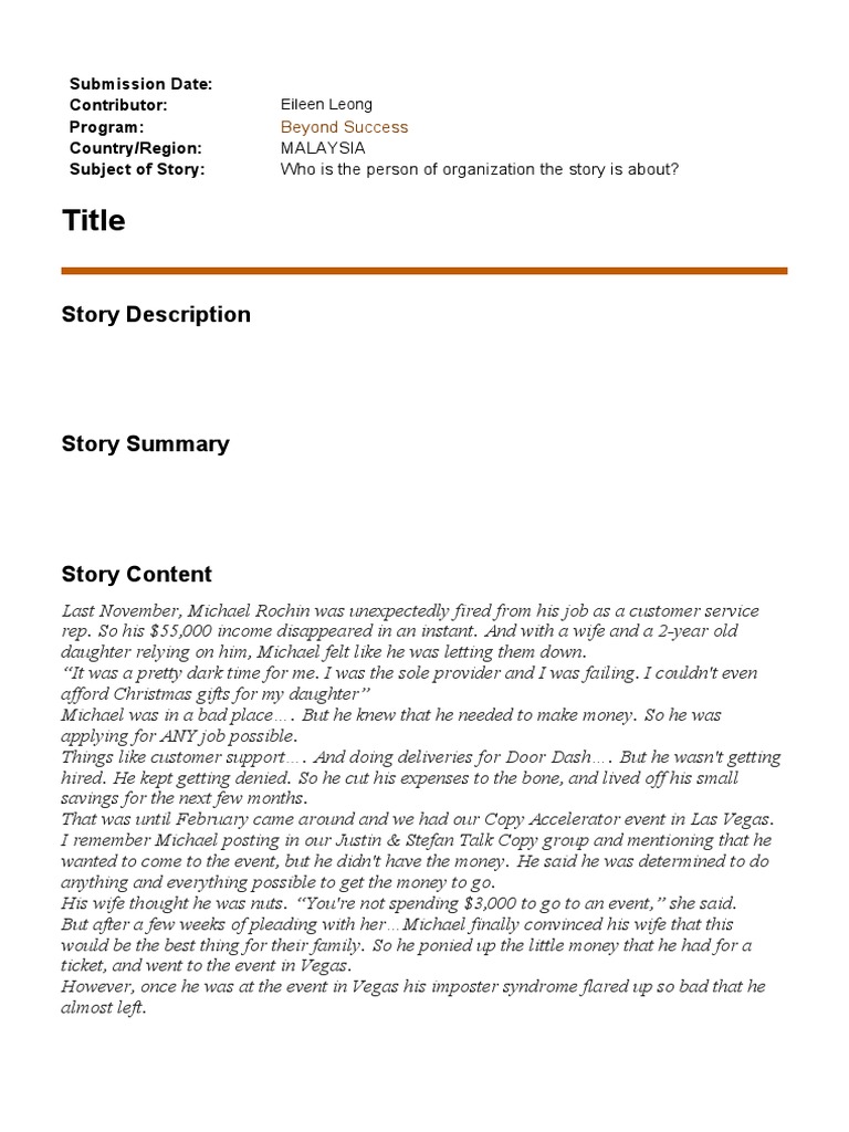 Template For Impactful Story | PDF | Career & Growth | Self-Improvement