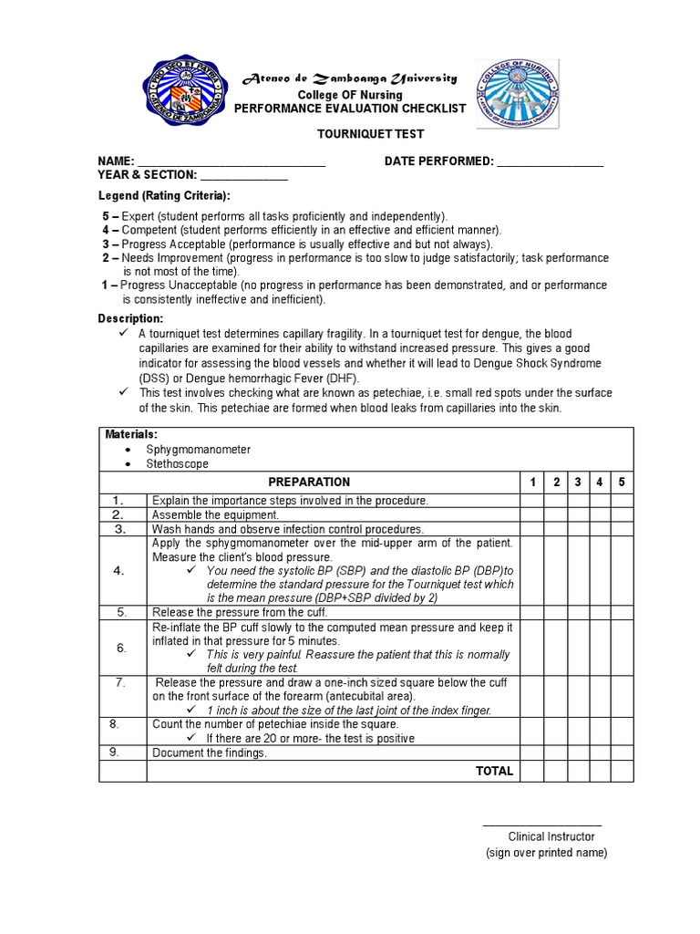 RLE Tourniquet Checklist | PDF | Blood Pressure | Diseases And Disorders