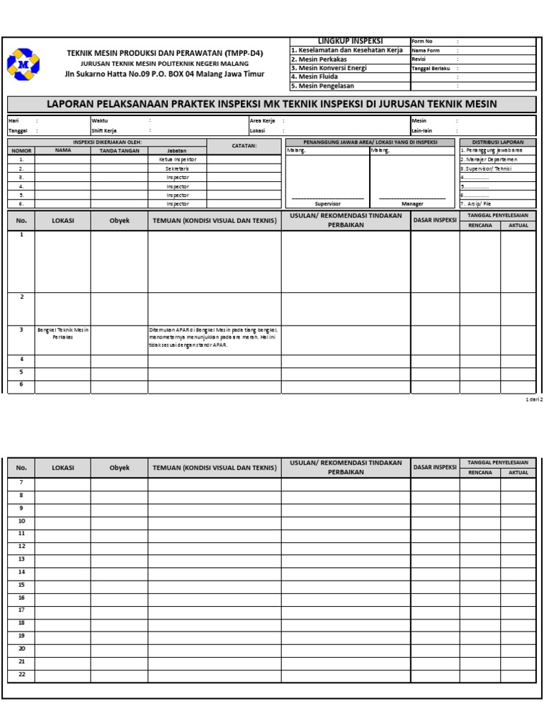 Form Inspeksi K3 | PDF