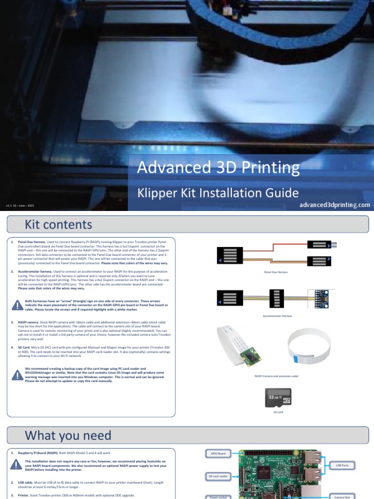 Advanced 3D Printing Klipper Kit Installation Guide v1.1 | PDF ...