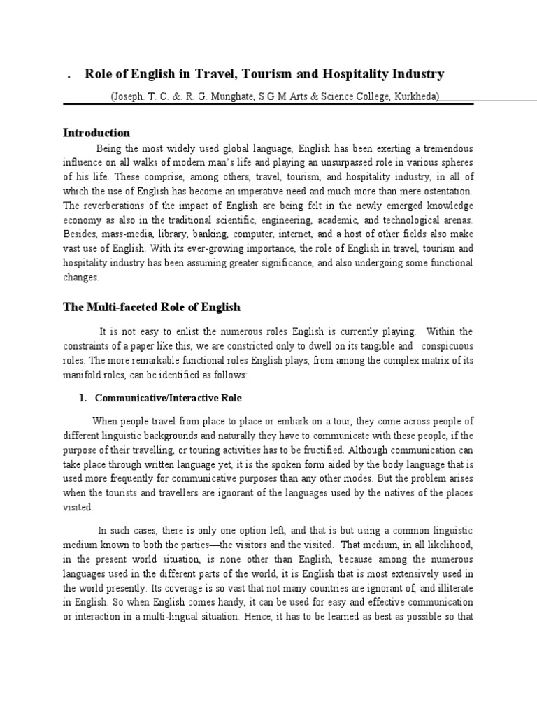 Role of English in Travel, Tourism and Hospitality Industry | PDF ...