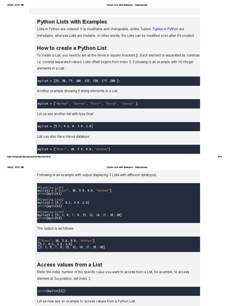 Python Lists | PDF | Computer Science | Software Development