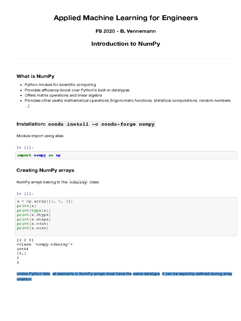 Introduction To Numpy | PDF | Computer Programming | Linear Algebra