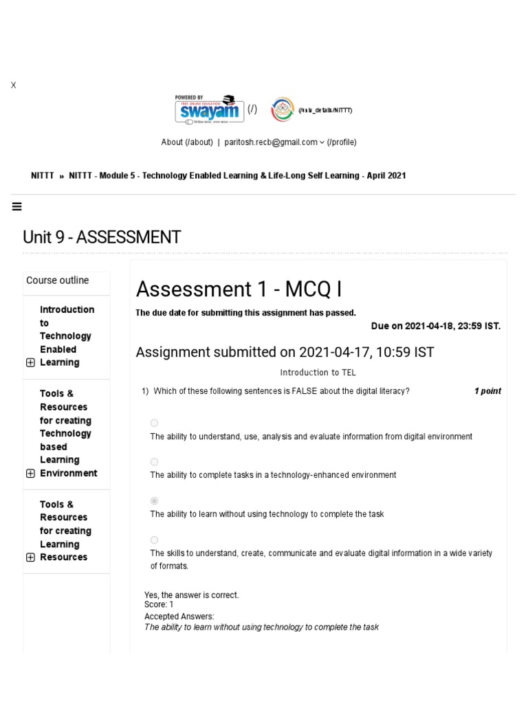 Assessment 1 - MCQ I | PDF | Educational Technology | Multiple Choice
