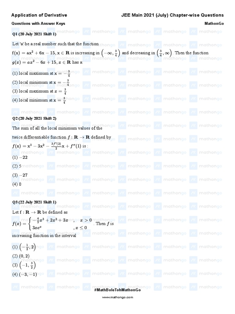 Mathematics Jee Main 2021 July Chapter Wise Mathongo Pdf Maxima 3178