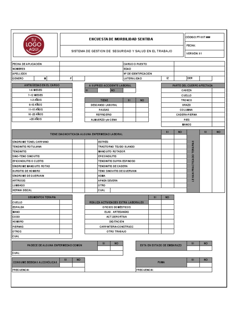 FORMATO ENCUESTA MORBILIDAD SENTIDA SST | PDF | Hombro | Medicina CLINICA