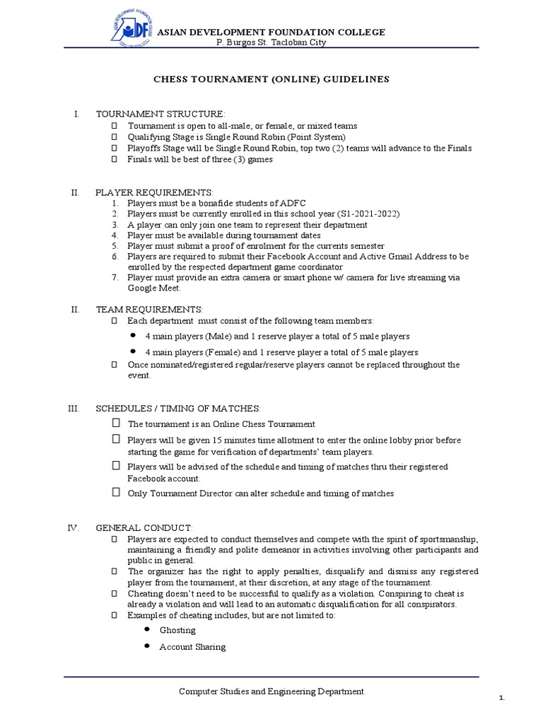 Chess Tournament Guidelines | PDF