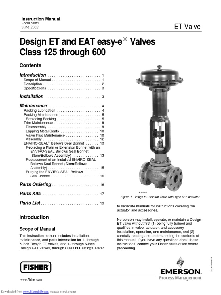 Design ET and EAT Easy-E Valves Class 125 Through 600 | PDF | Valve | Tools