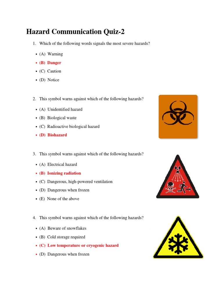 Hazard Communication Quiz-2: (B) Danger | PDF | Dangerous Goods ...