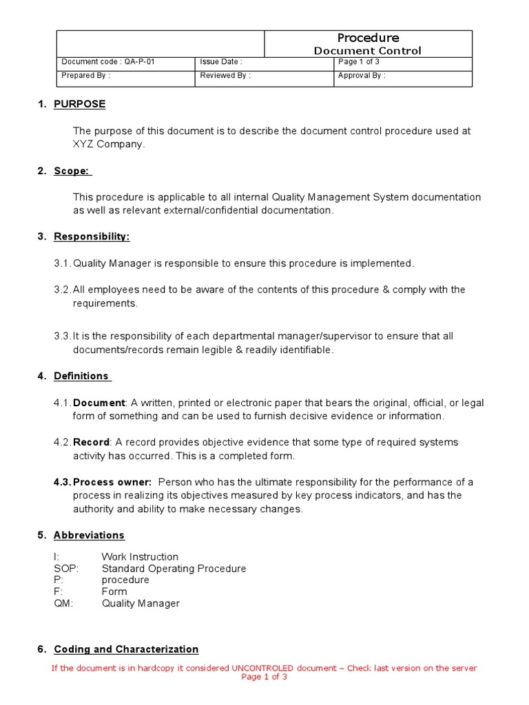Draft Document Control Procedure | PDF | Document | Quality Management