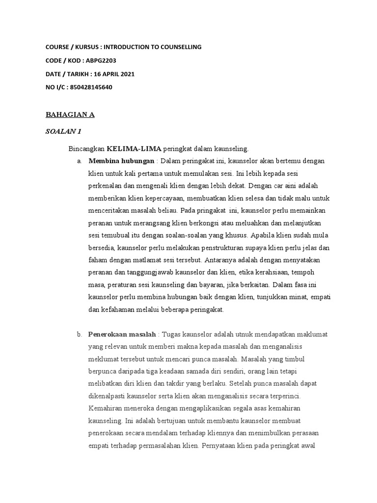 Abpg2203-Introduction To Counselling | PDF