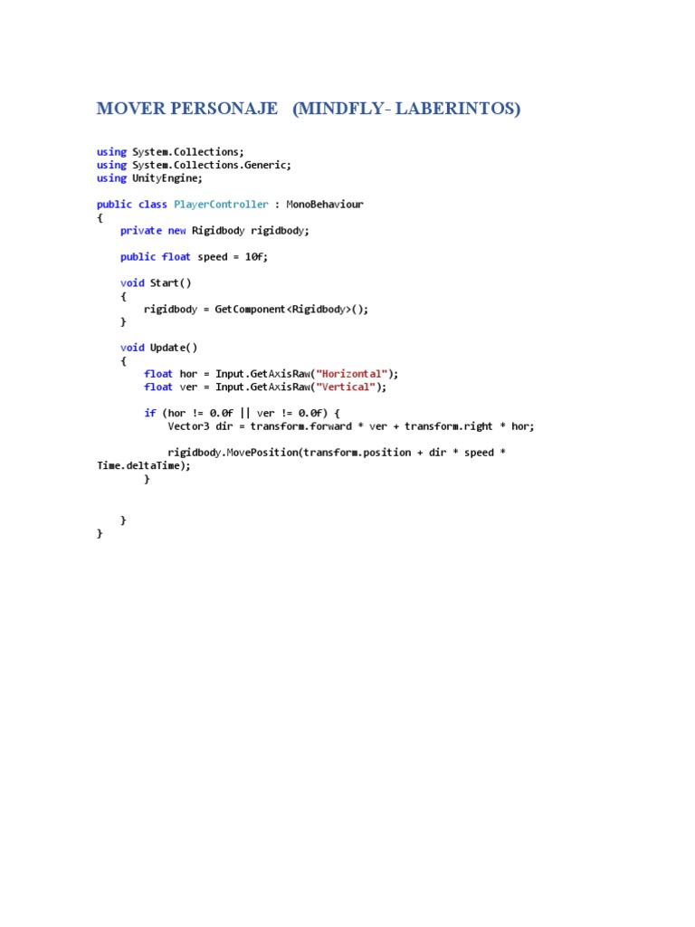 Unity Player Movement Script | PDF