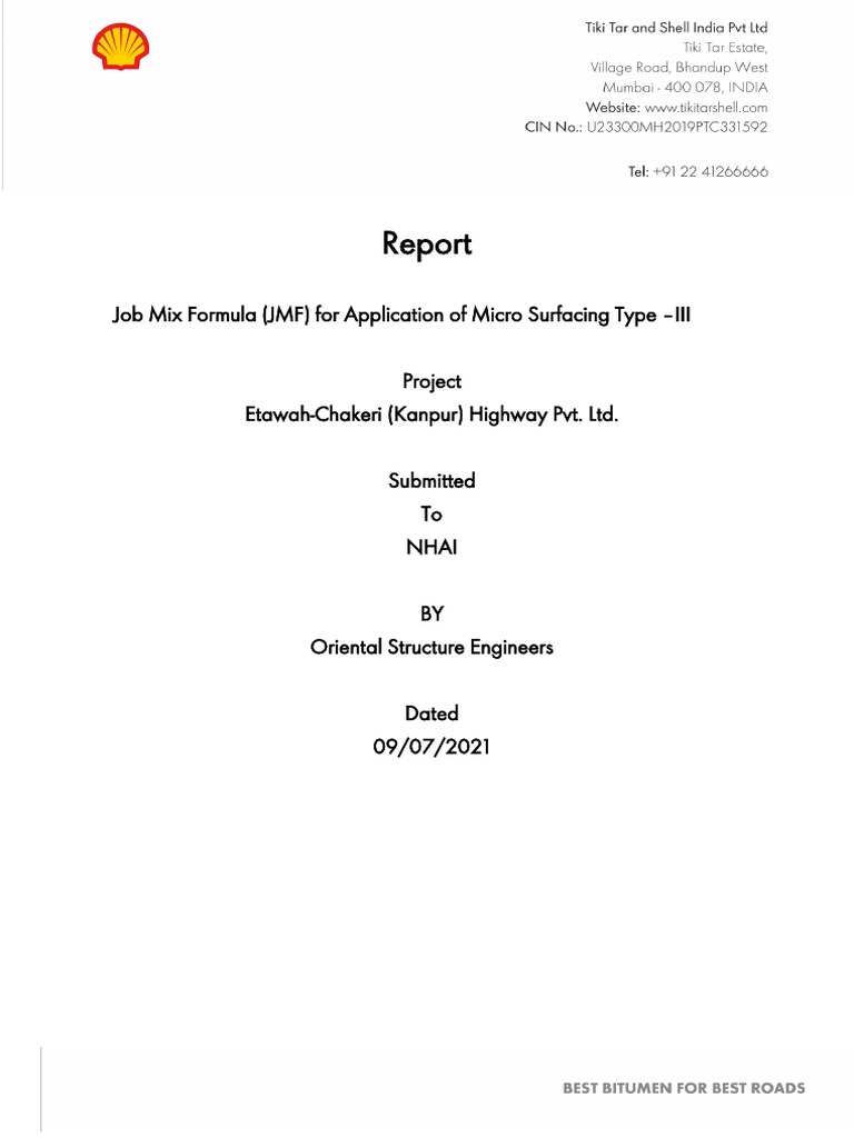 JMF for Micro Surfacing Type III Report | PDF | Cement | Applied And ...