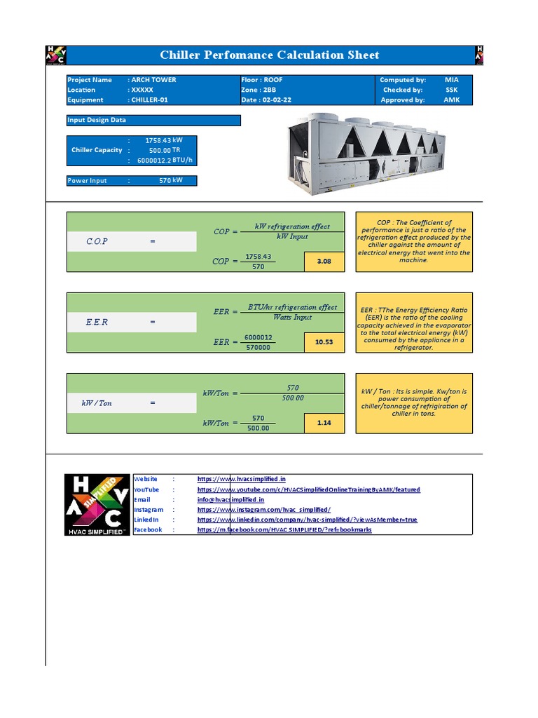 Chiller Performance Calculation Sheet | PDF | Building Engineering ...