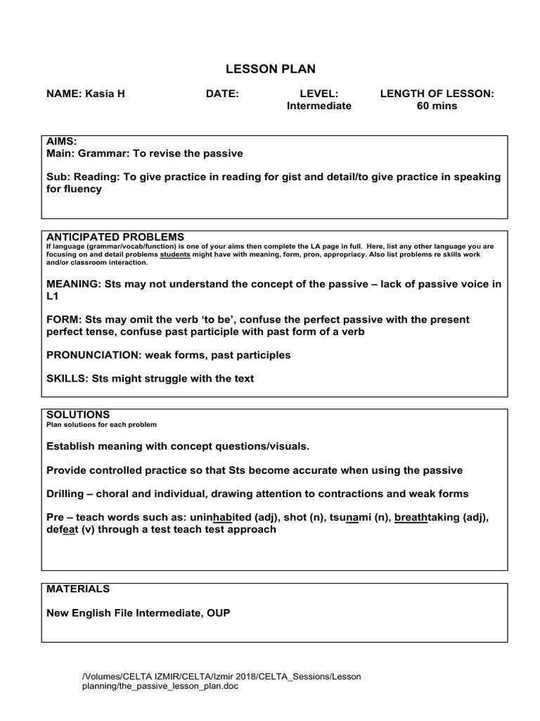 The Passive Lesson Plan | PDF