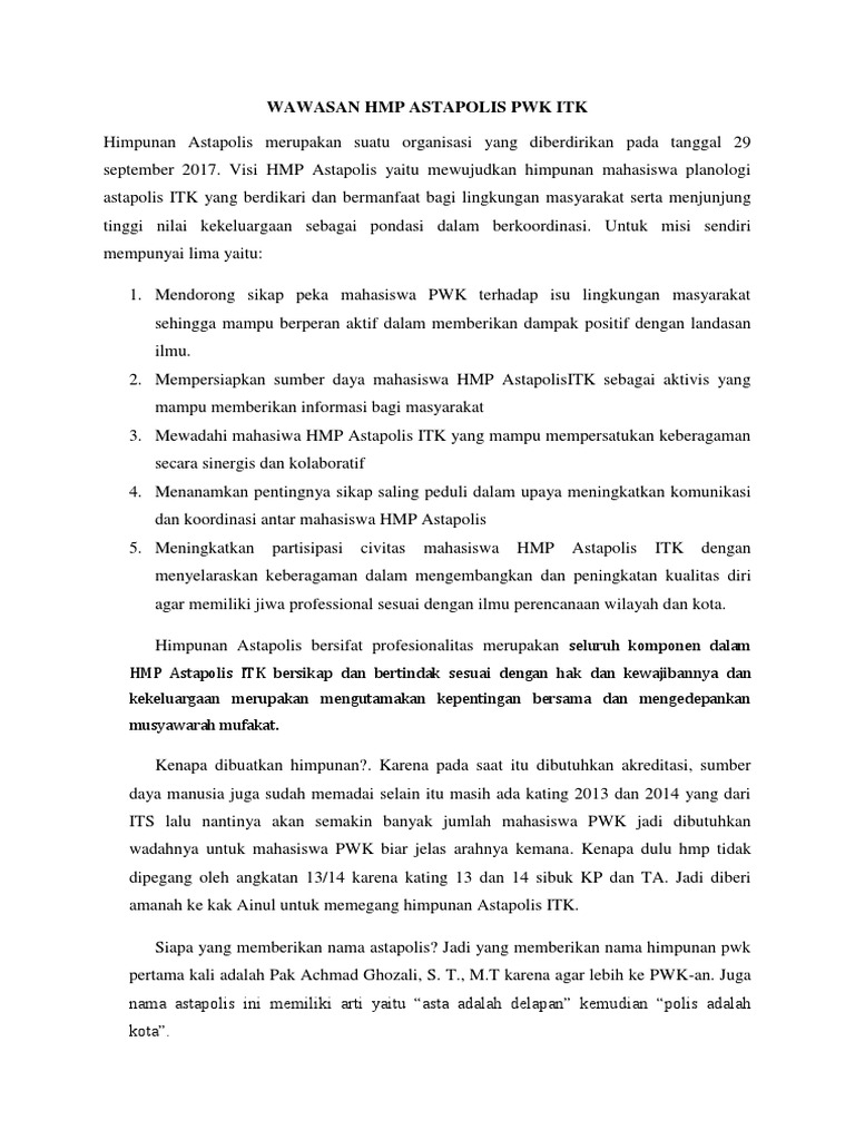 Wawasan HMP Astapolis PWK ITK | PDF | Ilmu Sosial | Pengembangan Diri