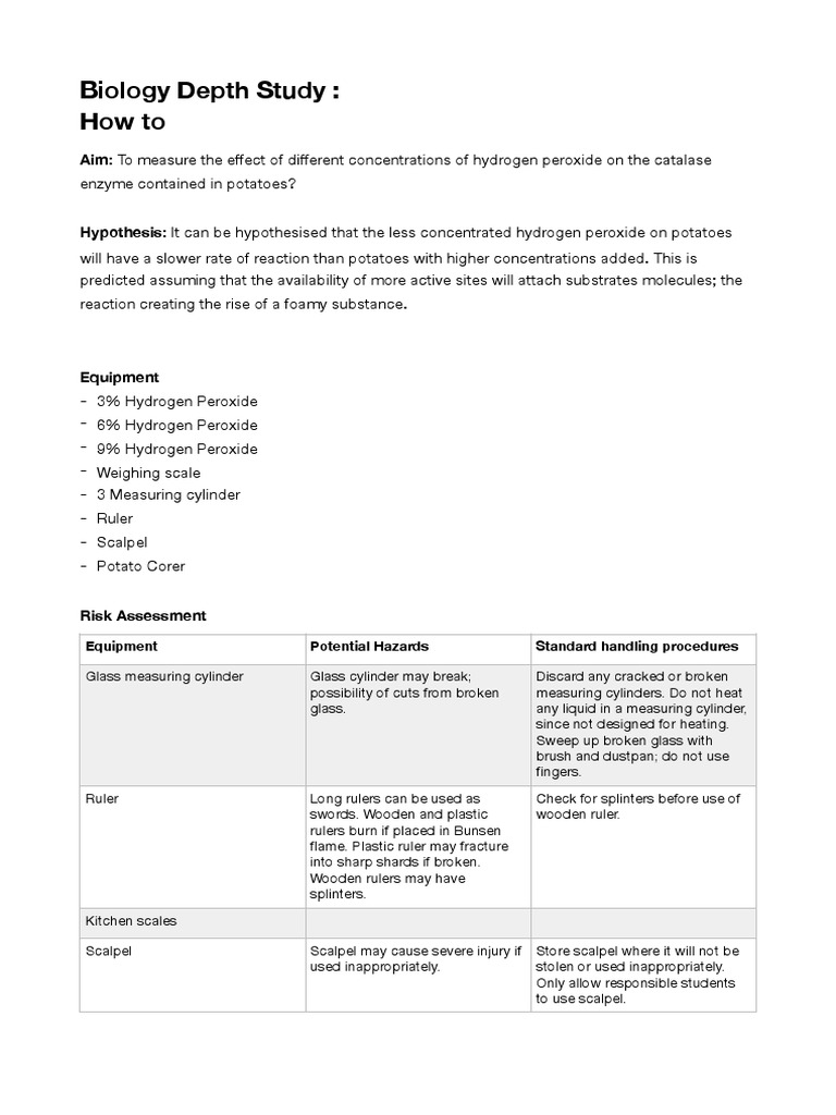 Biology Depth Study | PDF | Hydrogen Peroxide | Catalase