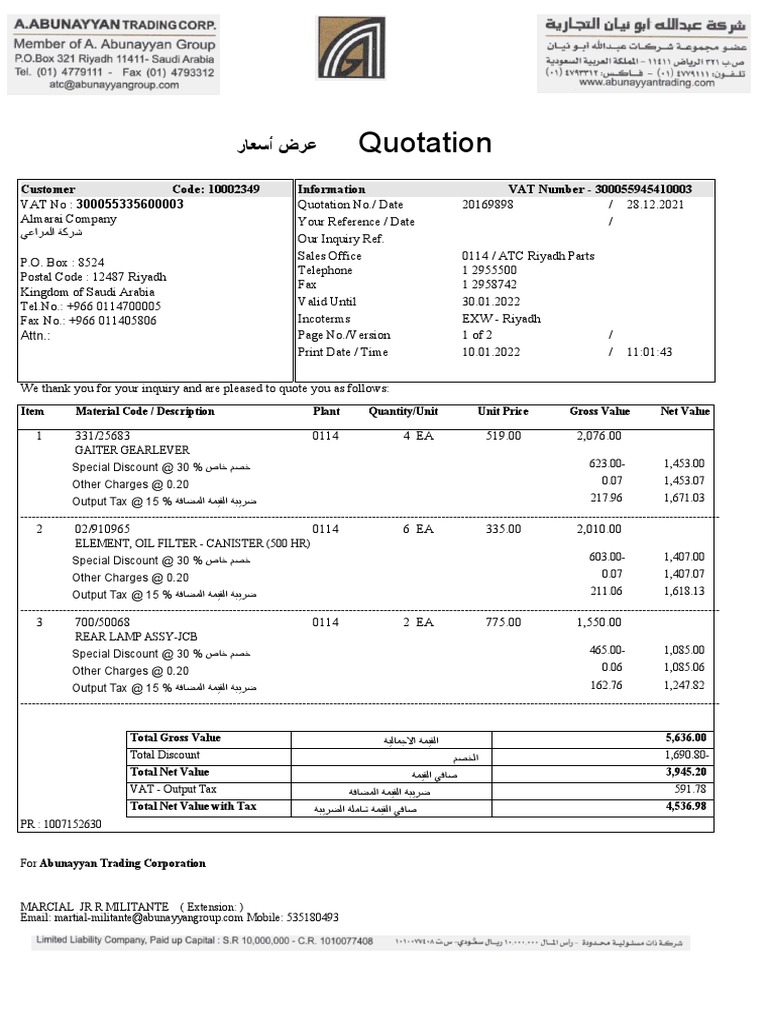 Quotation: Customer Code: 10002349 Information VAT Number ...