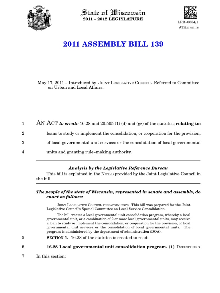 2011 Assembly Bill 139: Oint Egislative Ouncil | PDF | Bill (Law) | Loans