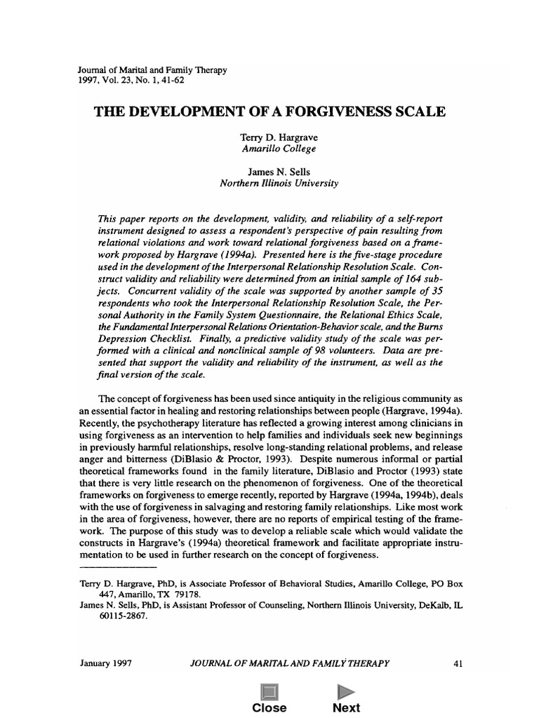 Hargrave-Development of A Forgiveness Scale | PDF