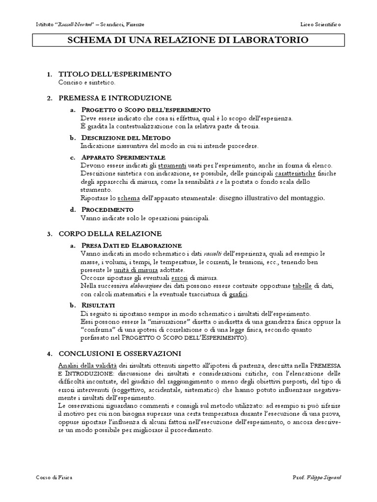 Schema Relazione Laboratorio | PDF
