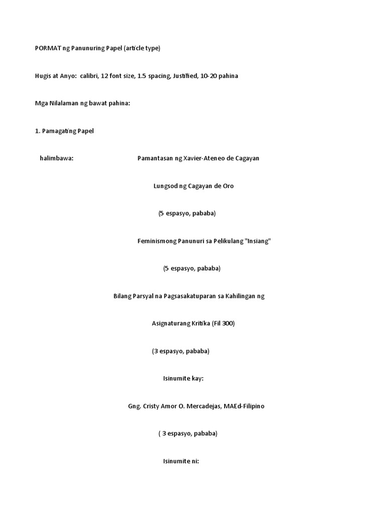 PORMAT NG Panunuring Papel | PDF