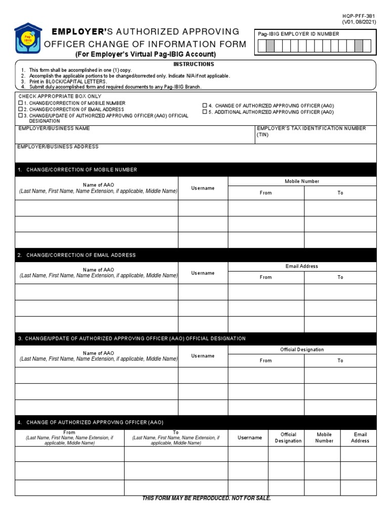 Employer'S Authorized Approving Officer Change of Information Form ...
