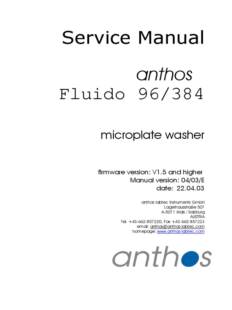 Service Manual Fluido 96/384: Anthos | PDF | Electrostatic Discharge ...