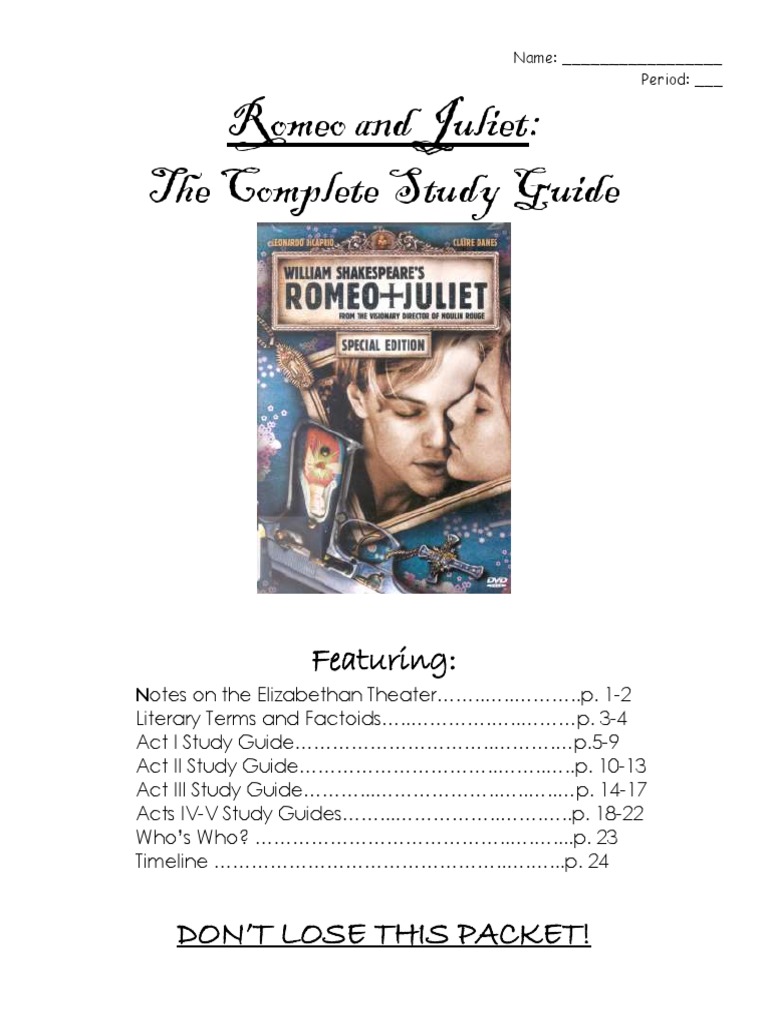 Romeo and Juliet Complete Study Guide | PDF | Characters In Romeo And ...