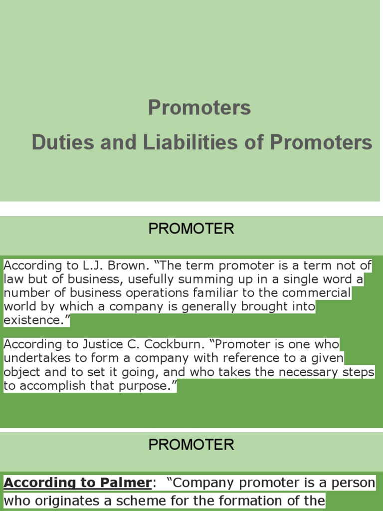 Promoters Duties and Liabilities of Promoters | PDF | Fiduciary ...