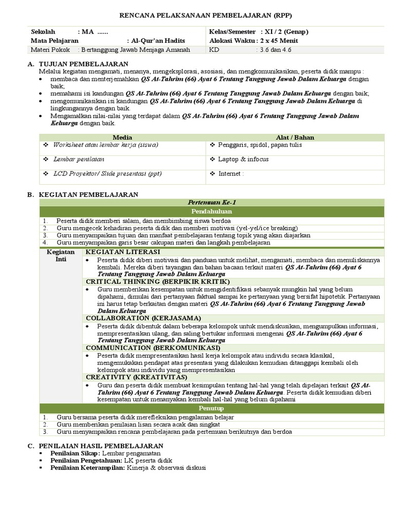 RPP II Qurdis Kelas 11 SEM 2 | PDF