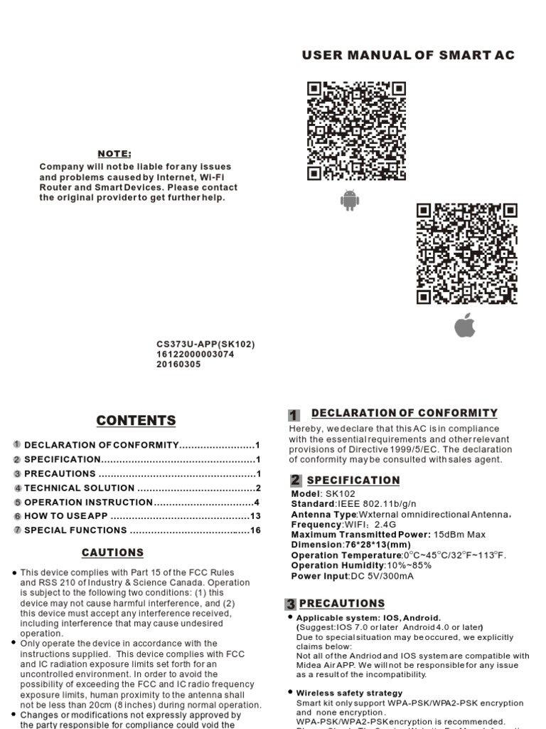 Midea-WIFI-MANUAL-SK102-online Controller | Download Free PDF | Wi Fi ...