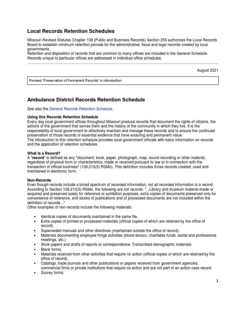 Local Records Retention Schedules: Revised "Preservation of Permanent Records" in Introduction ...