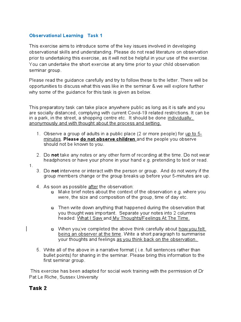 Observational Learning Tasks | PDF | Thought | Experience