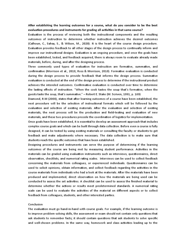 Best Evaluation Procedures and Instruments For Grading All Activities ...