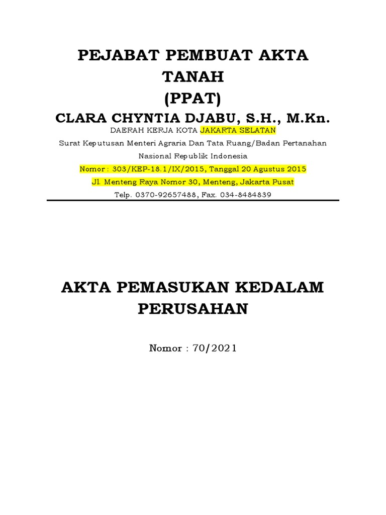 Draf Akta Inbreng | PDF | Hukum