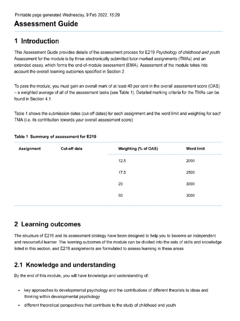 TMA 03 E219 Assessment Guide 1 | PDF