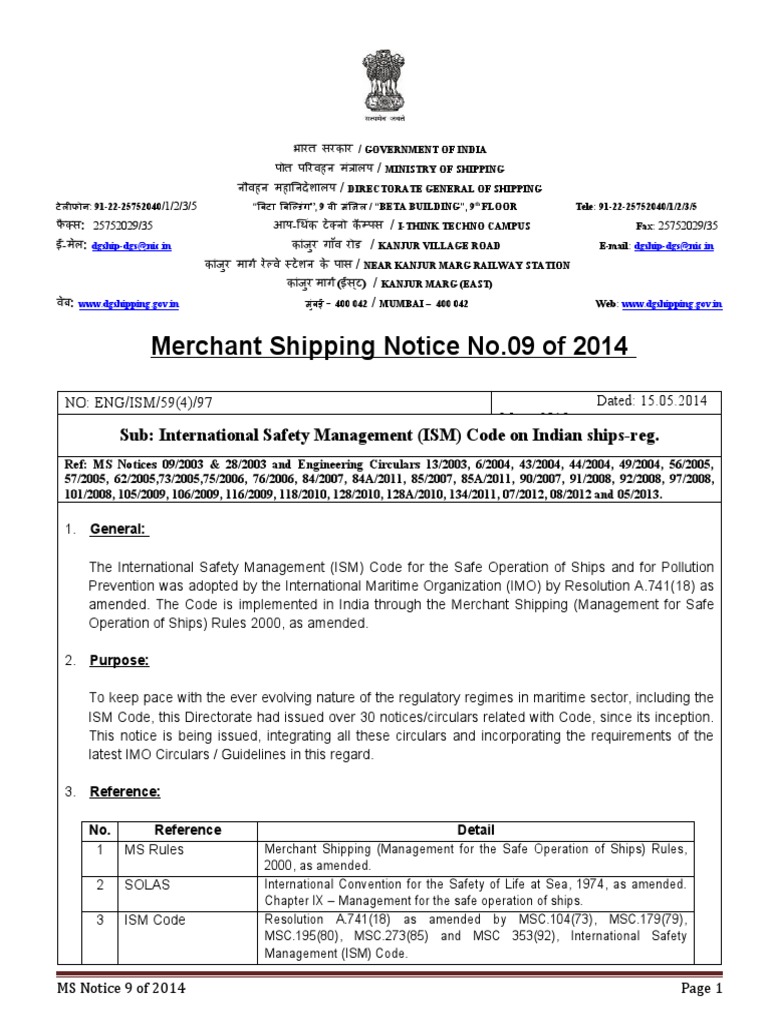Merchant Shipping Notice No.09 of 2014: Sub: International Safety ...
