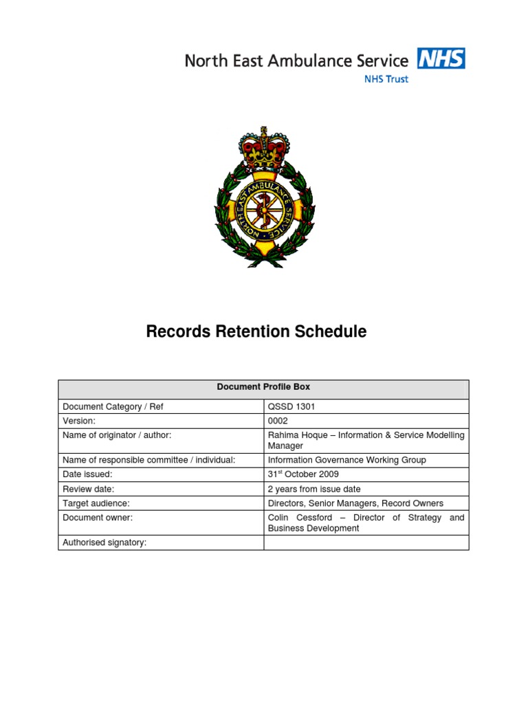 Records Retention Schedule | PDF | Microform | National Health Service
