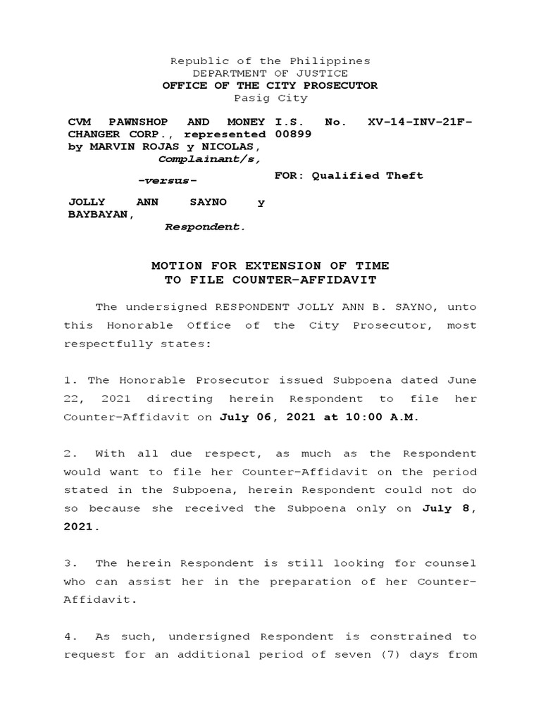 Motion For Extension of Time-Sayno | PDF | Government | Criminal Law