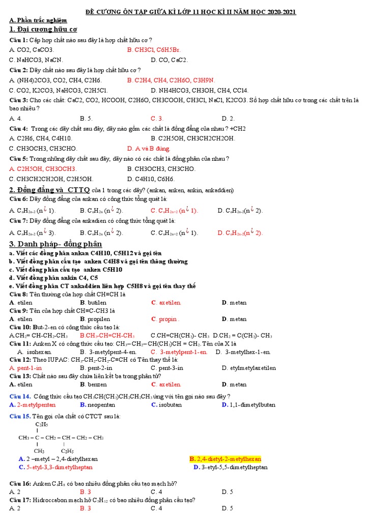 De Cuong Giua Kì Hoa 11 Hkii | PDF