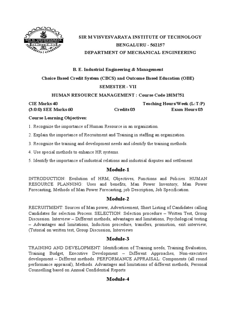 HRM Syllabus | PDF | Human Resource Management | Human Resources