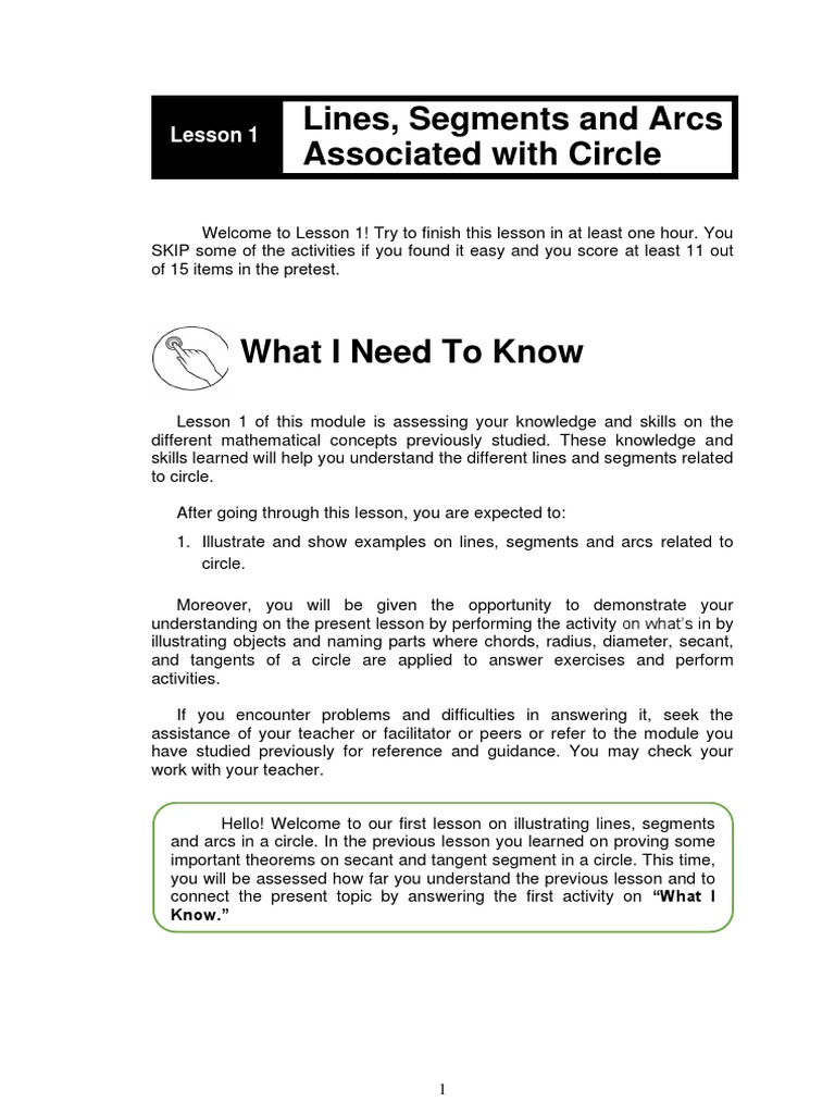 Math 10 - Lines, Segments and Arcs Associated With Circle | PDF ...