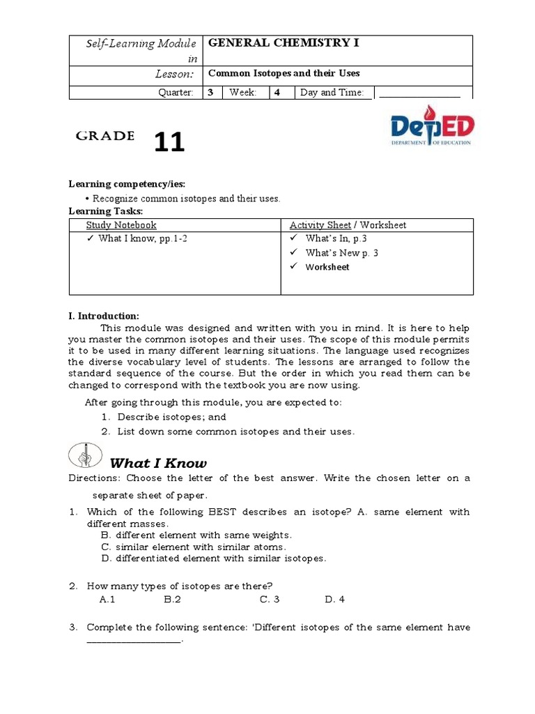 General Chemistry1 Quarter3 Module4 | PDF | Isotope | Neutron