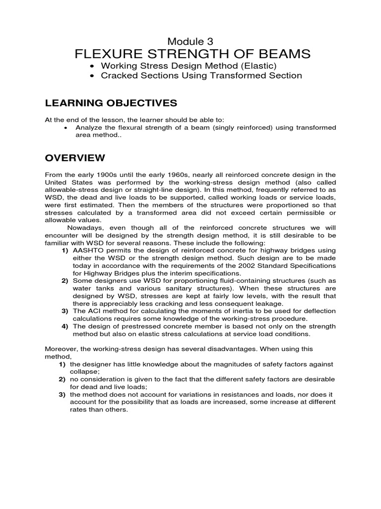 Module 3 - Flexural Strength in Beams (WSD & Cracked Sections - Tansformed Section Method) | PDF ...