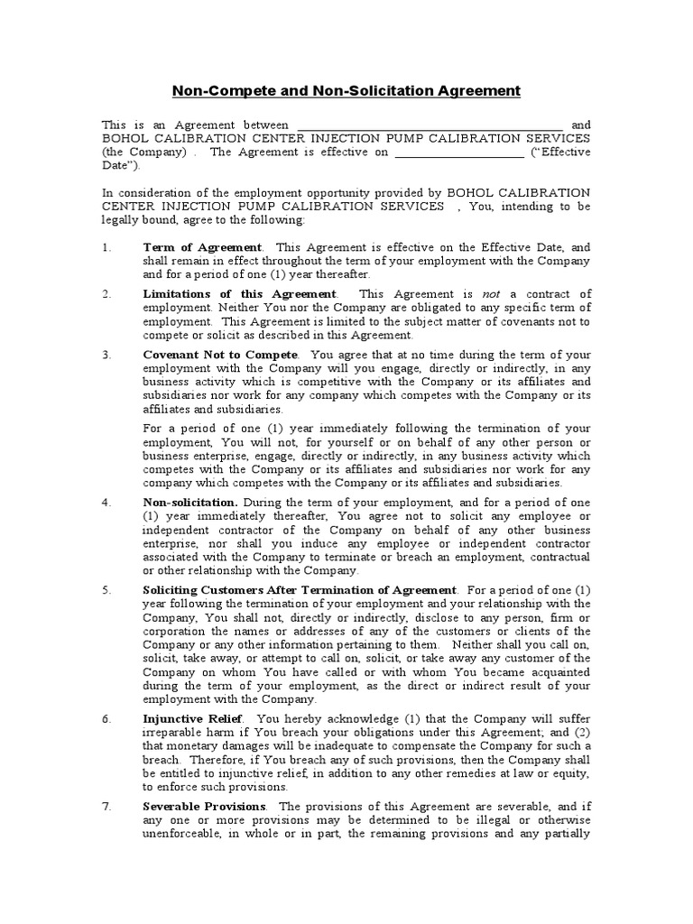 Sample Non-Compete and Non-Solicitation Agreement | PDF | Breach Of ...