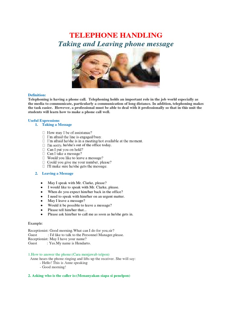 3.15, 4.15 Taking and Leaving Phone Message | PDF | Telephone Call ...