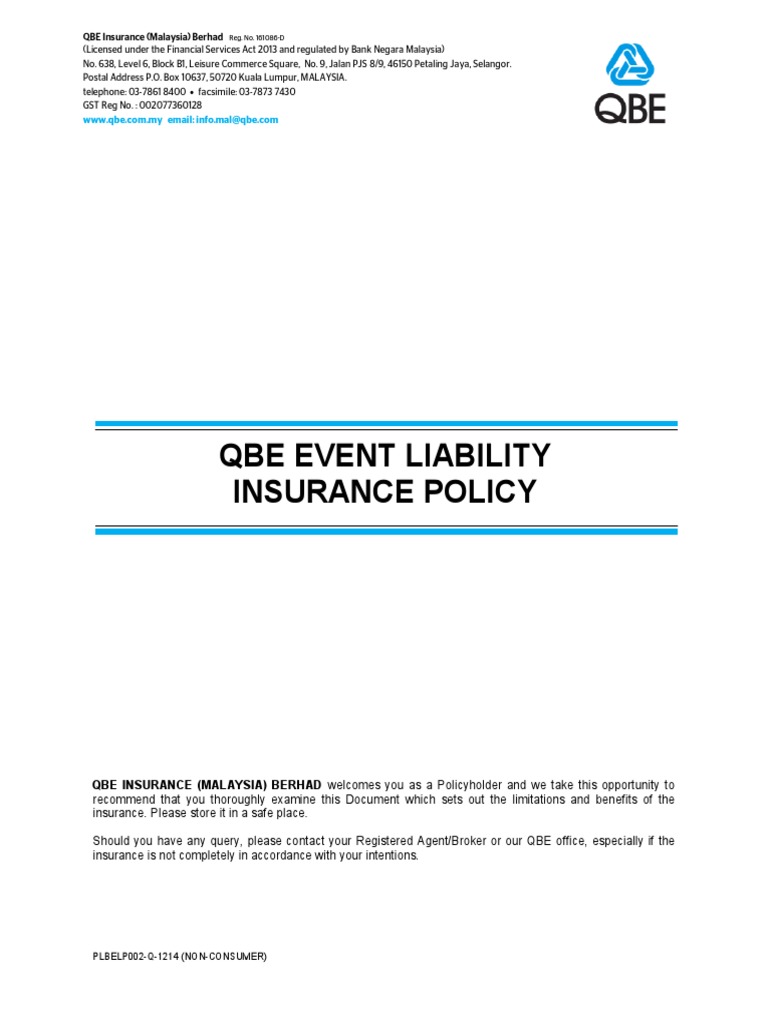 Event Liability Policy Wording | PDF | Liability Insurance | Insurance