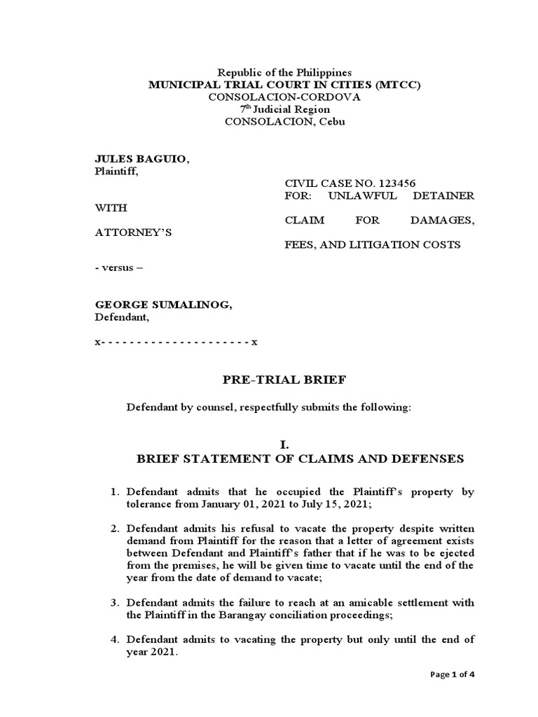 Pre-Trial Brief of Defendant | PDF | Lawsuit | Government